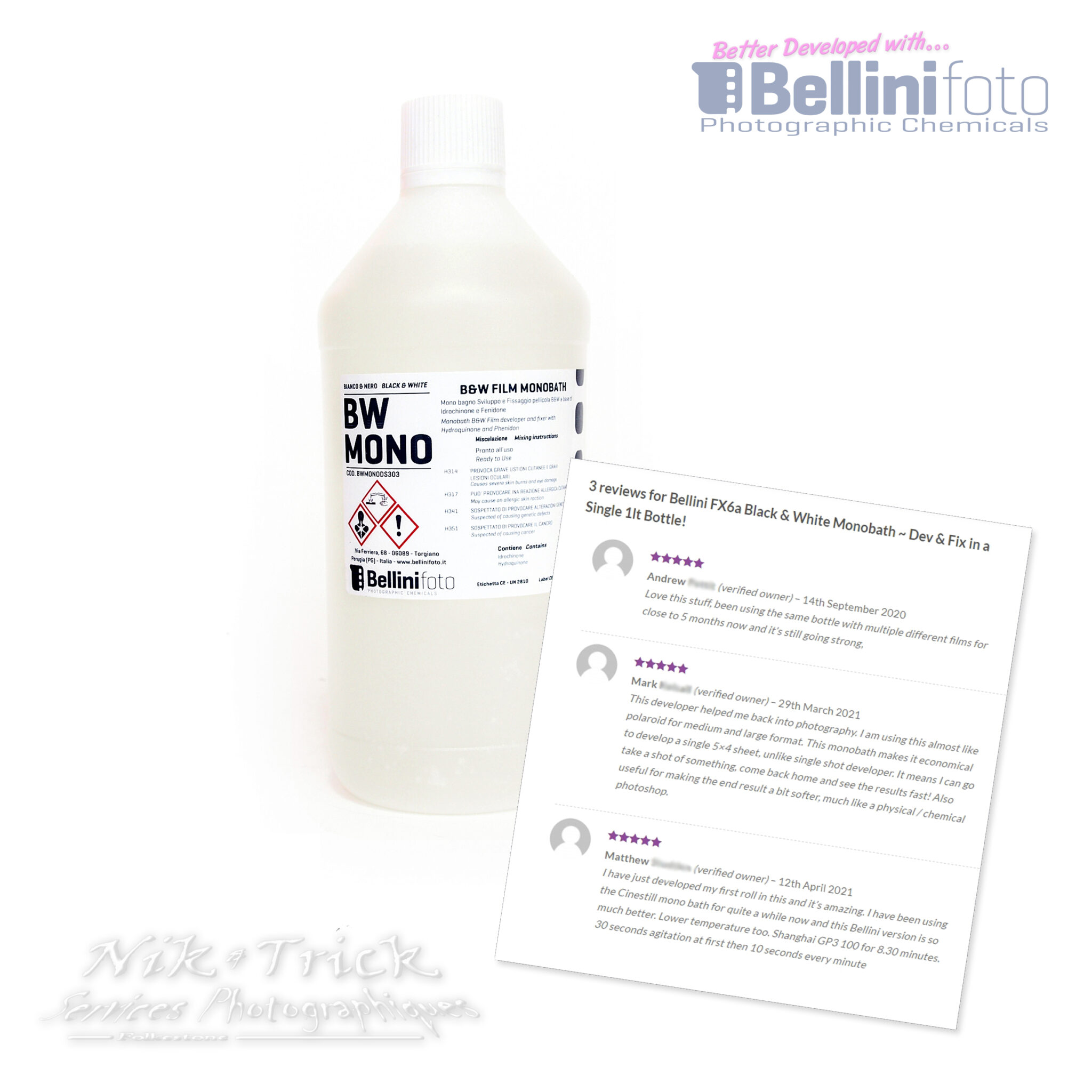 BelliniFoto FX6a Monobath Black & White Developer & Fix in a Single 1lt ...